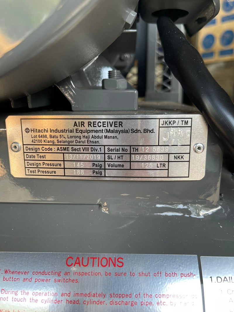 Hitachi 5hp 125L 415V Air compressor with pressure switch | Model : 3.