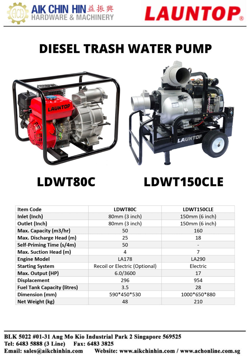 Launtop LDWT150CLE Diesel Trash Pump with 6" C/W La290 Diesel Engine