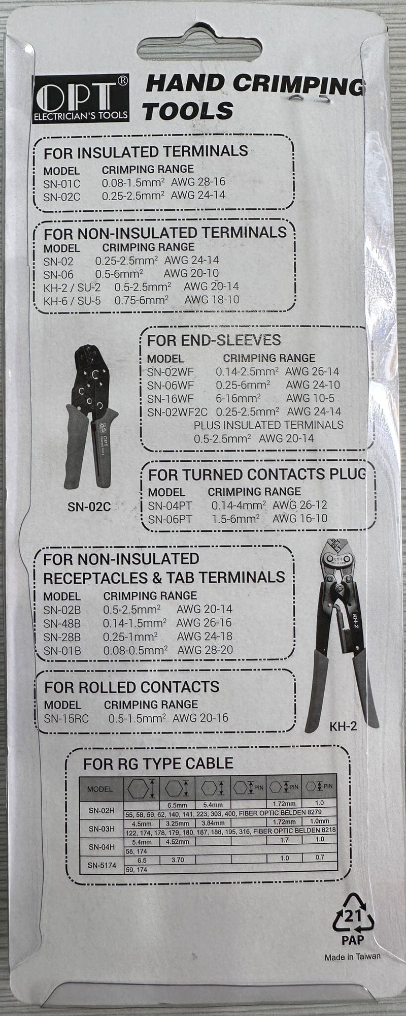 OPT Crimping Tool For End Sleeve (6-16mm² AWG 10-5) | Model : SN16WF